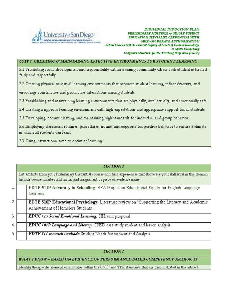 Copy of CSTP 2 Individual Induction Plan Template | PDF | Lesson Plan ...