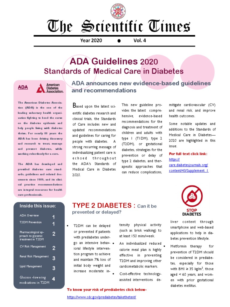 ADA Guidelines: 2020 Standards of Medical Care in Diabetes | PDF ...