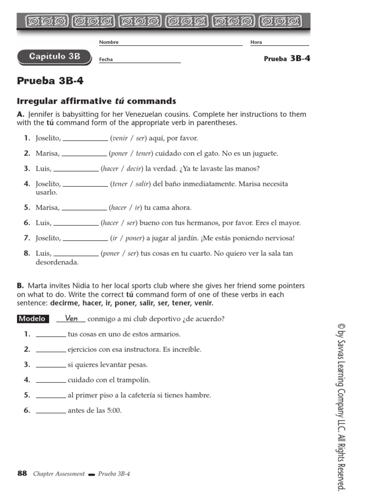Irregular Tu Command Worksheet 2 | PDF