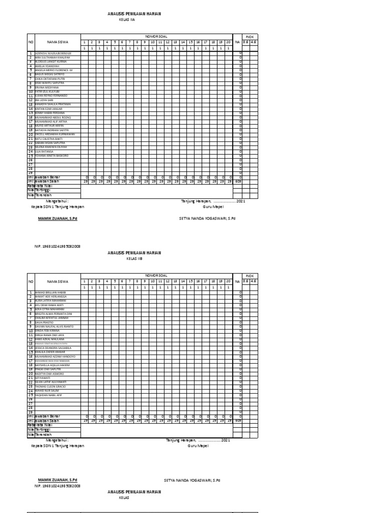 ANALISIS Rekap Nilai PJOK 2020-2021 | PDF