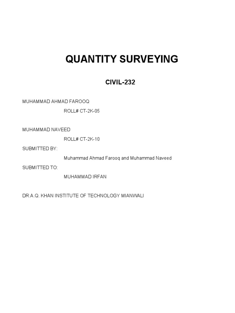 Quantity Surveying: CIVIL-232 | PDF | Sanitary Sewer | Depreciation