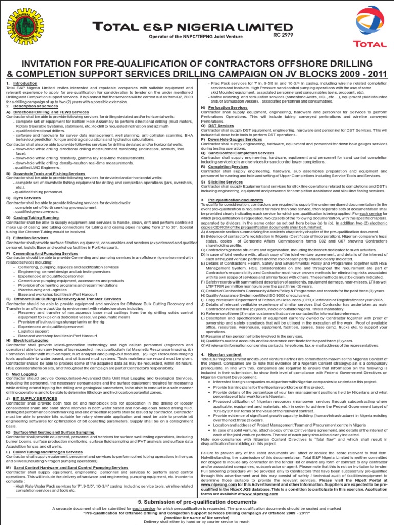 Pre-Qualification for Offshore Drilling Services | PDF | Oil Well | Nature
