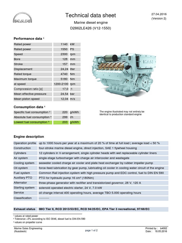 Technical Data Sheet | PDF | Diesel Engine | Engines
