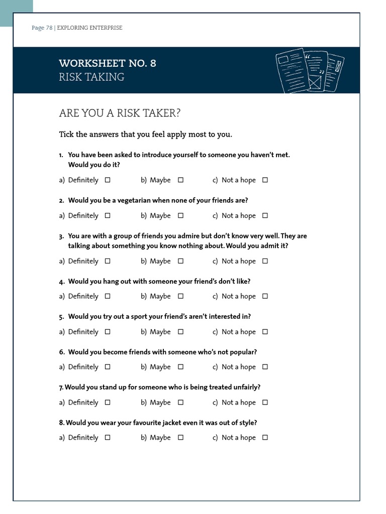 Risk Taking: Worksheet No. 8 | PDF