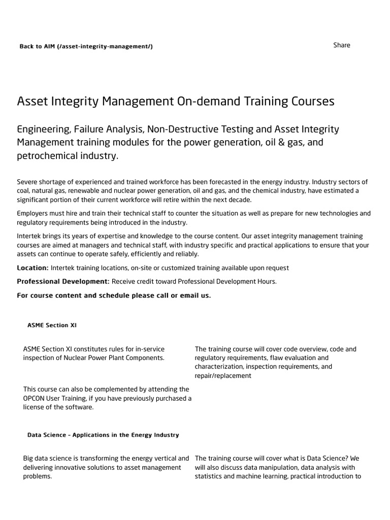 Asset Integrity Management On-Demand Training Courses | PDF | Subsea ...