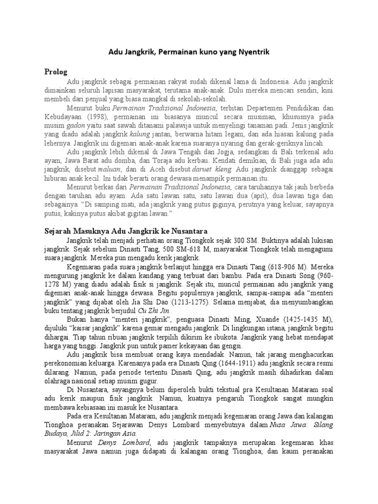 Permainan Jadul Adu Jangkrik | PDF