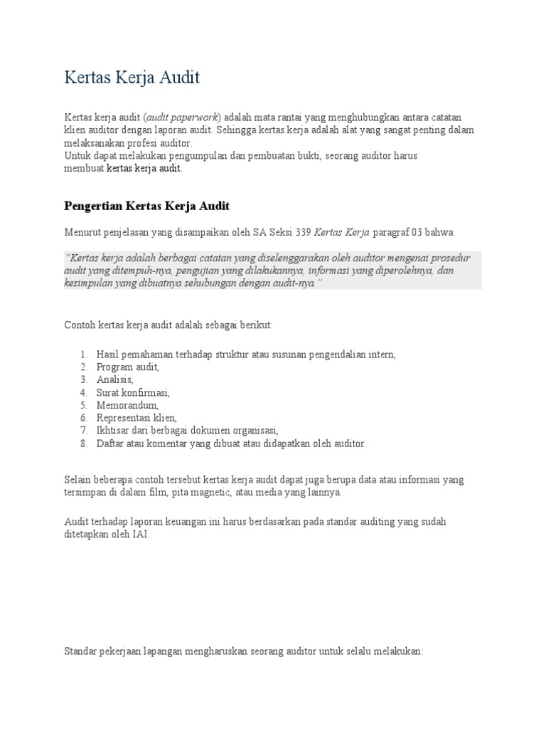 Auditing 1 - Kertas Kerja | PDF