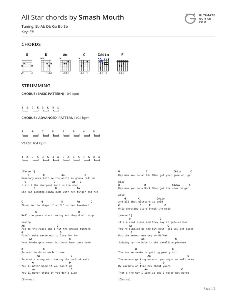 Smash Mouth's "All Star" Chords Guide | PDF | Song Structure ...
