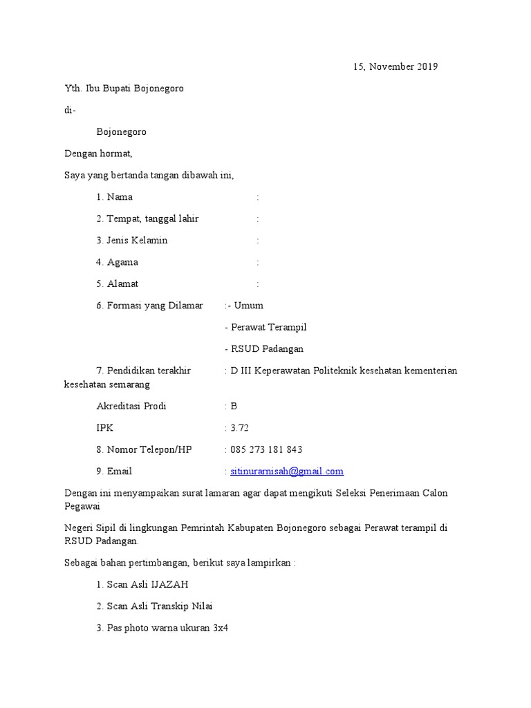 Surat Lamaran CPNS | PDF | Pengelolaan Keuangan & Uang | Hukum