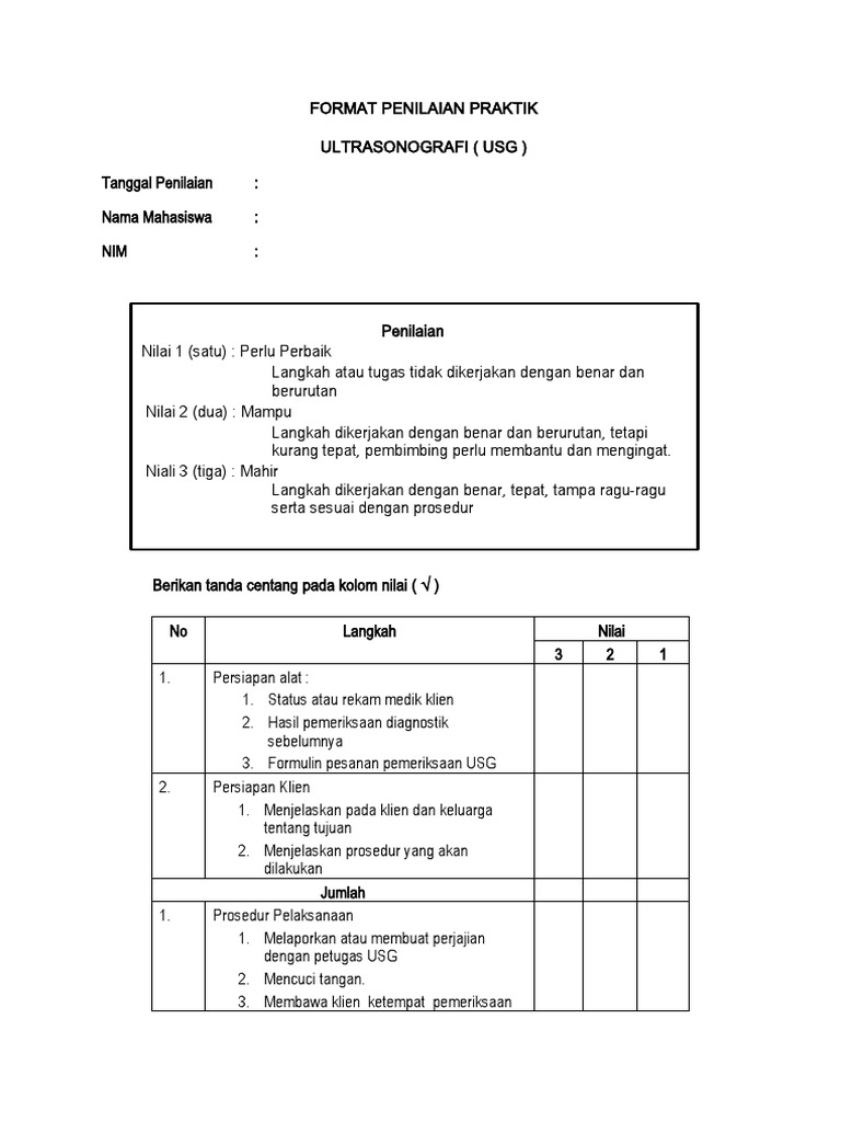 Daftar Tilik Praktik Usg | PDF