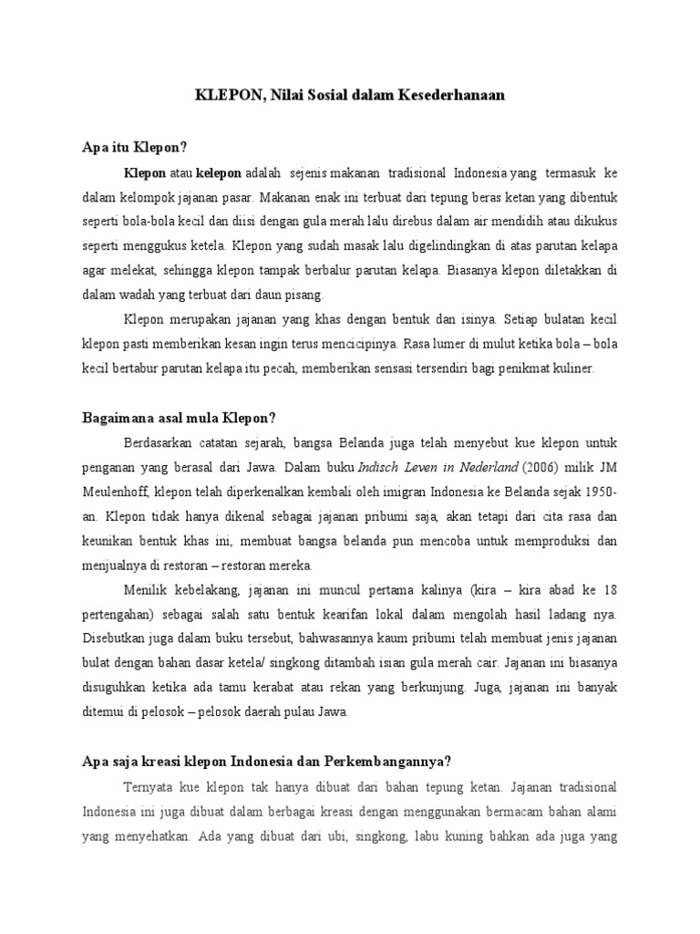 Jajanan Klepon Dan Filosofinya Pdf