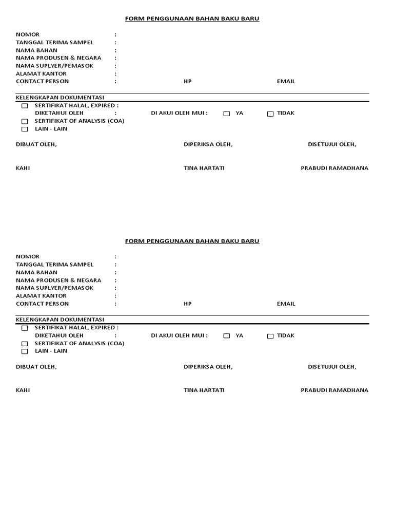 Form Penerimaan Bahan Baku Baru | PDF