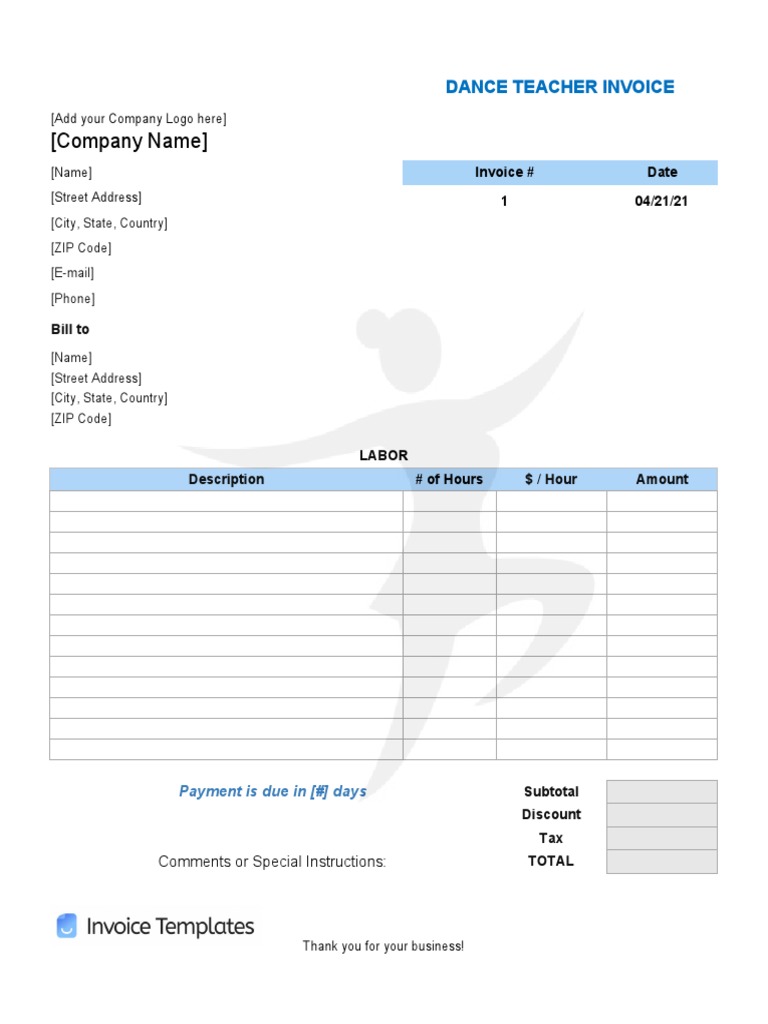 Dance Teacher Invoice Template | PDF