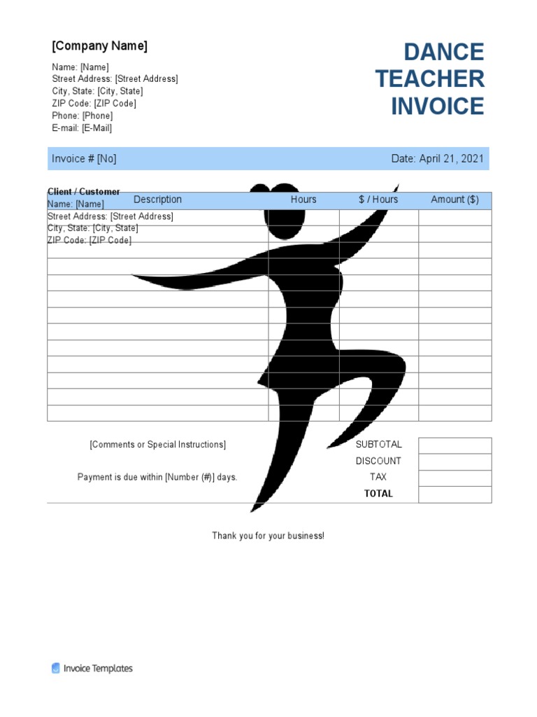 Dance Teacher Invoice Template | PDF