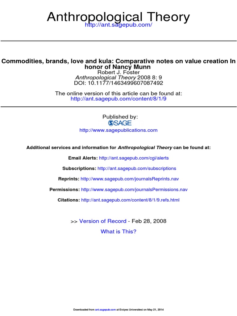 Anthropological Theory: Honor of Nancy Munn Commodities, Brands, Love ...