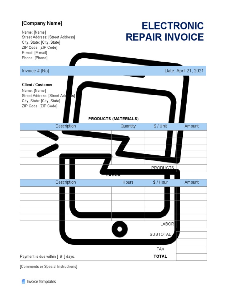 Electronic Repair Invoice Template | PDF