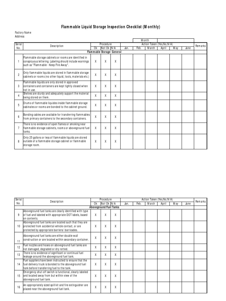 Flammable Liquid Storage Inspection (Monthly) | PDF | Fuels ...