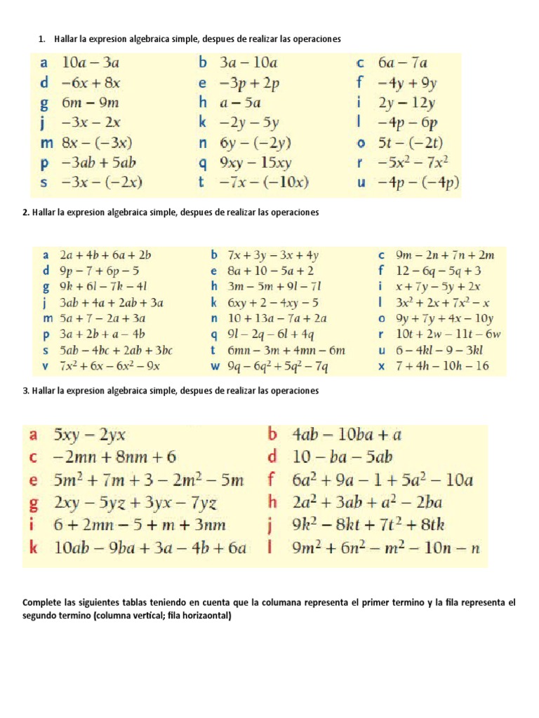 Taller de Operaciones Con Expresiones Algebraicas | PDF