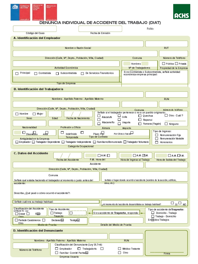 ACHS Formulario+DIAT | PDF