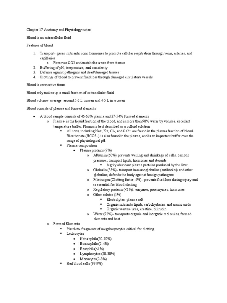 Chapter 17 Anatomy and Physiology Notes | PDF | Blood Type | Granulocyte