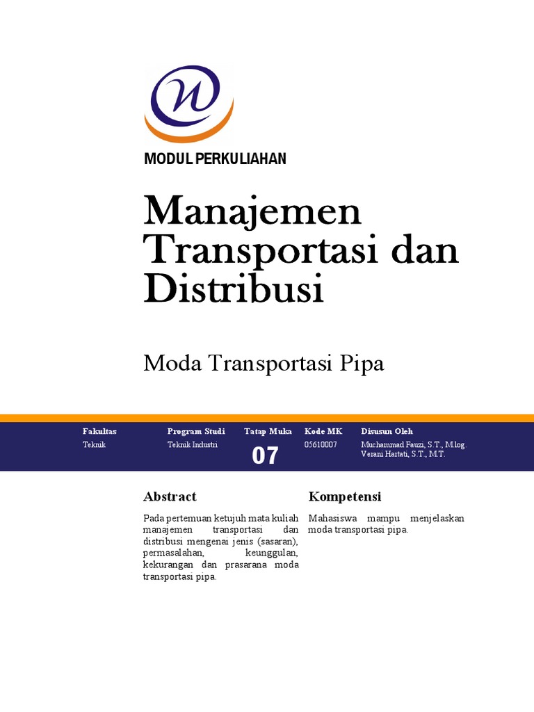 Modul MTD - 7 - Moda Transportasi Pipa | PDF | Sains & Matematika