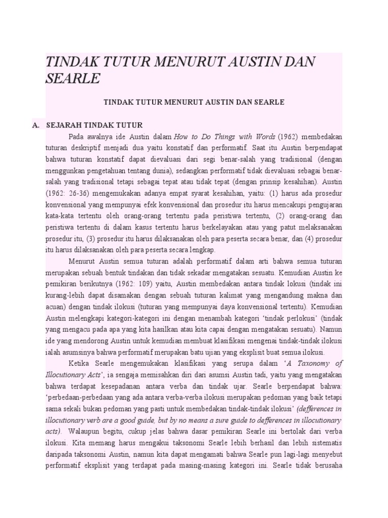 Tindak Tutur Menurut Austin Dan Searle | PDF