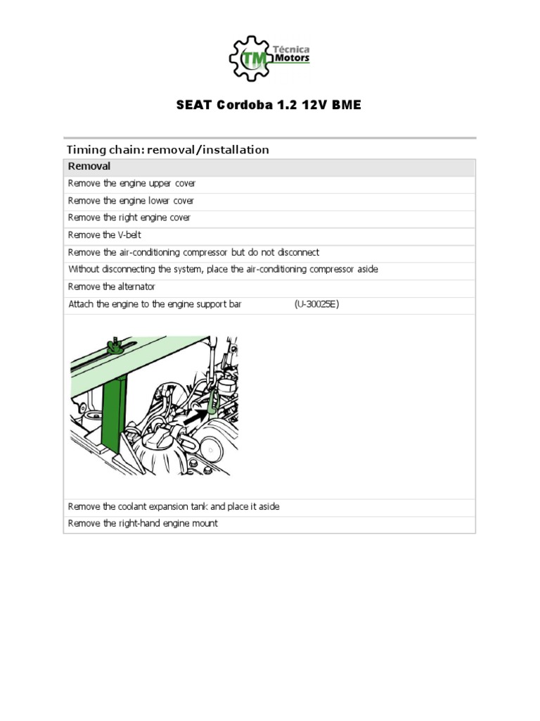 SEAT Cordoba 1.2 12V BME: Timing Chain: Removal/installation | PDF | Belt (Mechanical) | Engines