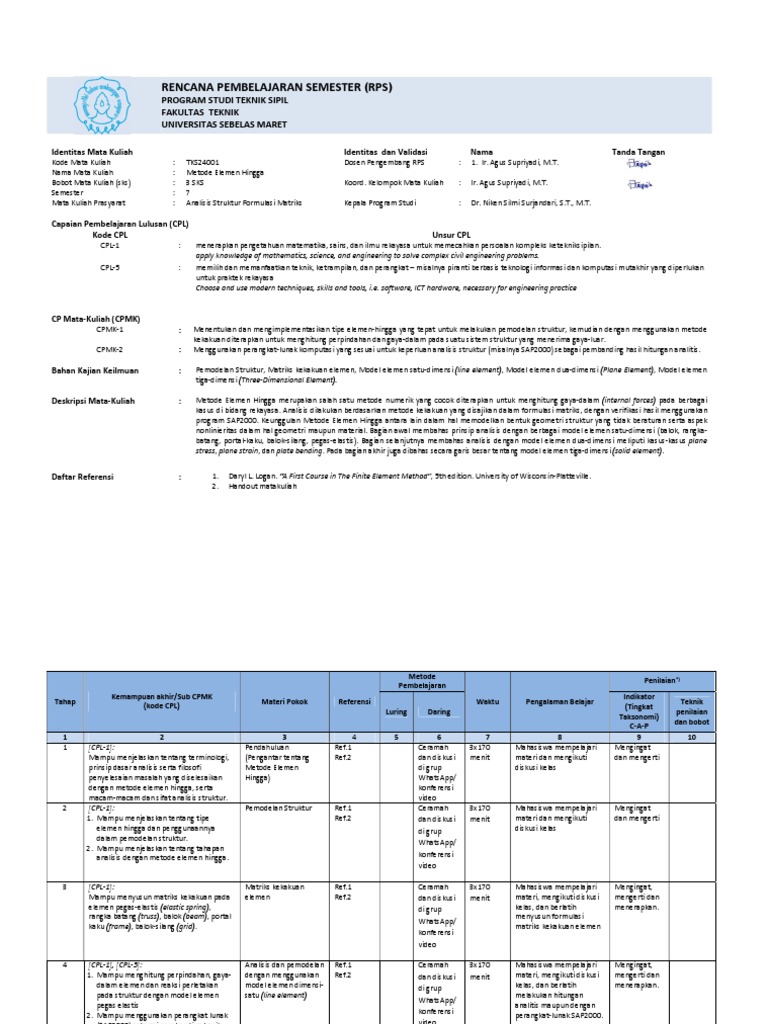 Rencana Pembelajaran Semester (RPS) : Program Studi Teknik Sipil ...