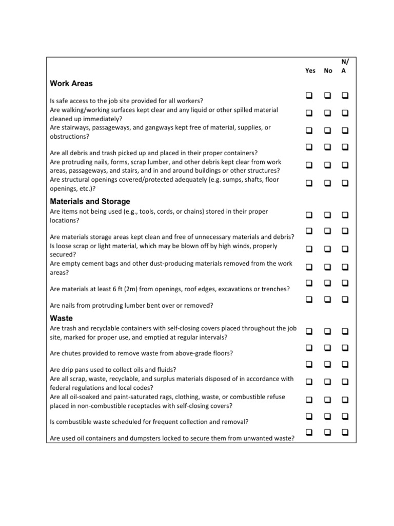 Construction Housekeeping Checklist v1 | PDF | Scrap | Waste