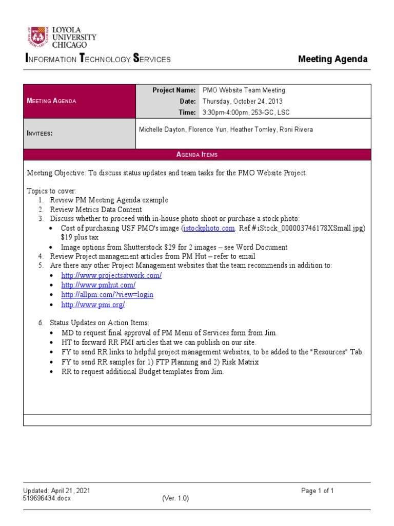 Project Meeting Agenda Template | PDF