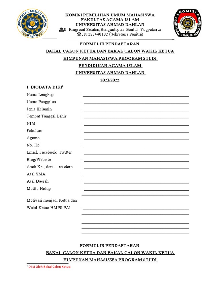 Formulir Pendaftaran HMPS Pai | PDF