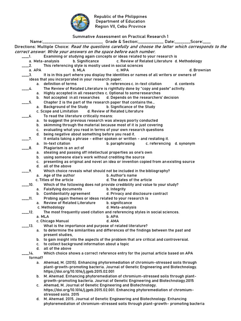 2nd Semester - q1 - Summative Test 3 in Pr1 | PDF | Citation | Academic ...