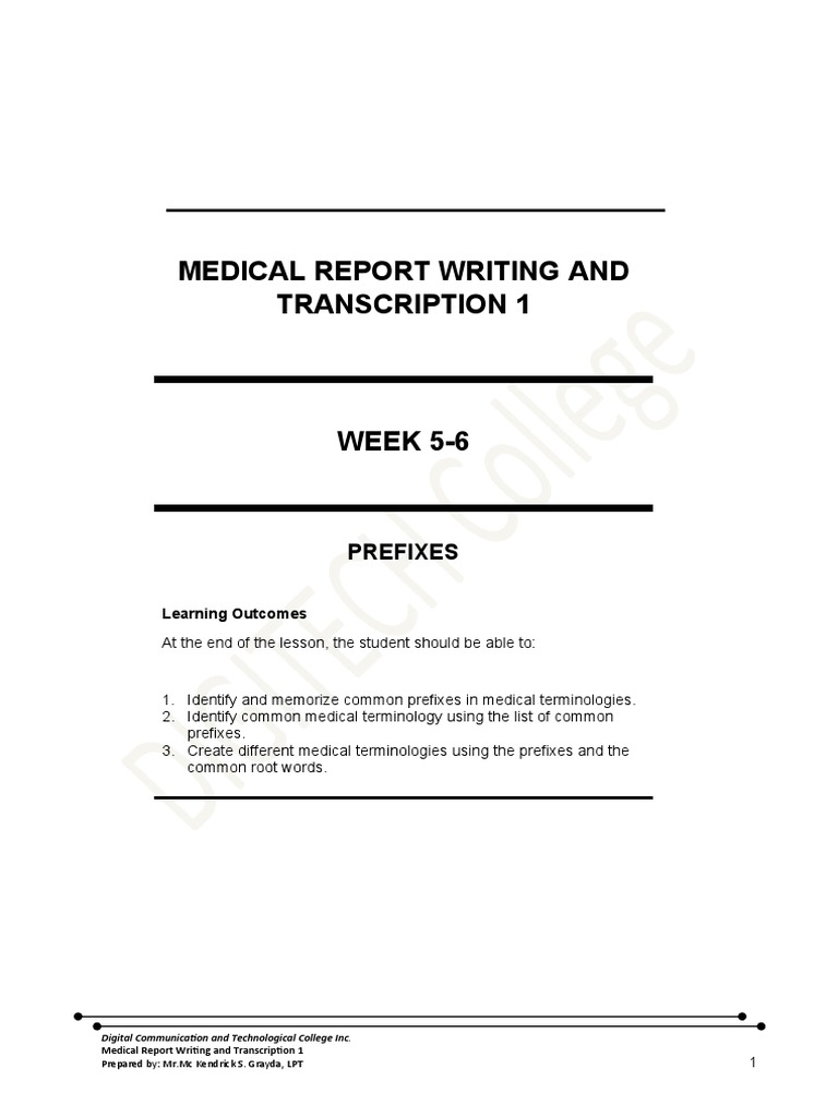 Medical Report Writing and Transcription 1: Prefixes | PDF | Medical ...