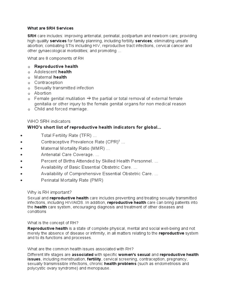 WHO's Short List of Reproductive Health Indicators For Global.. | PDF ...