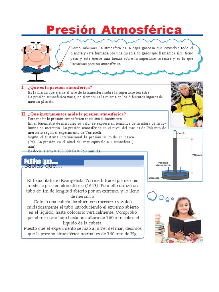 Presión Atmosférica para Quinto de Primaria | PDF | Presión atmosférica ...