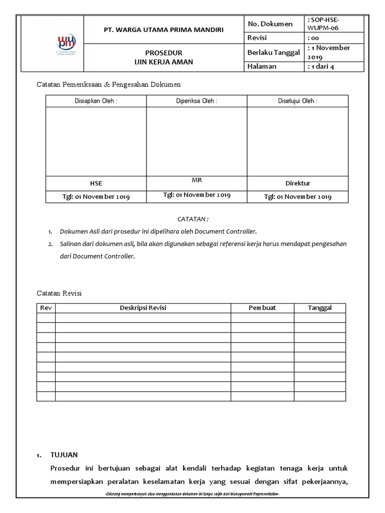 06 - Prosedur Izin Kerja Aman | PDF