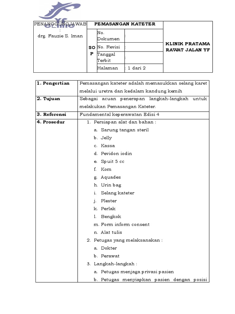Sop Pemasangan Kateter | PDF