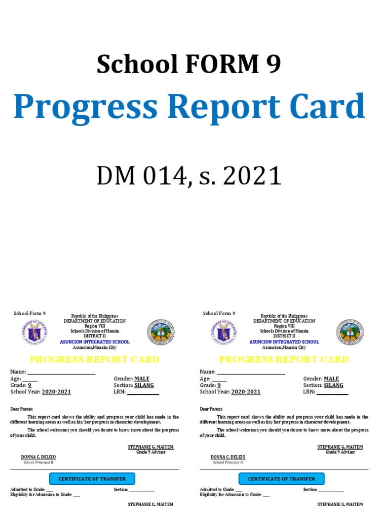 School FORM 9: Progress Report Card | PDF | Schools