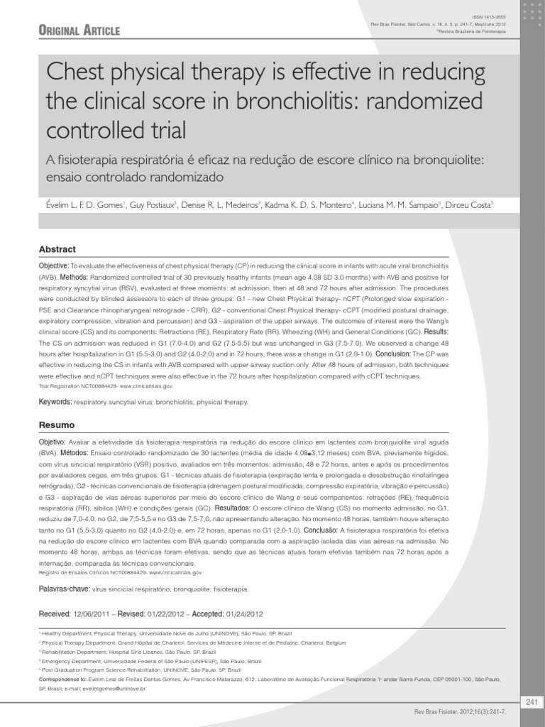 Chest Physical Therapy Is Effective in Reducing The Clinical Score in ...