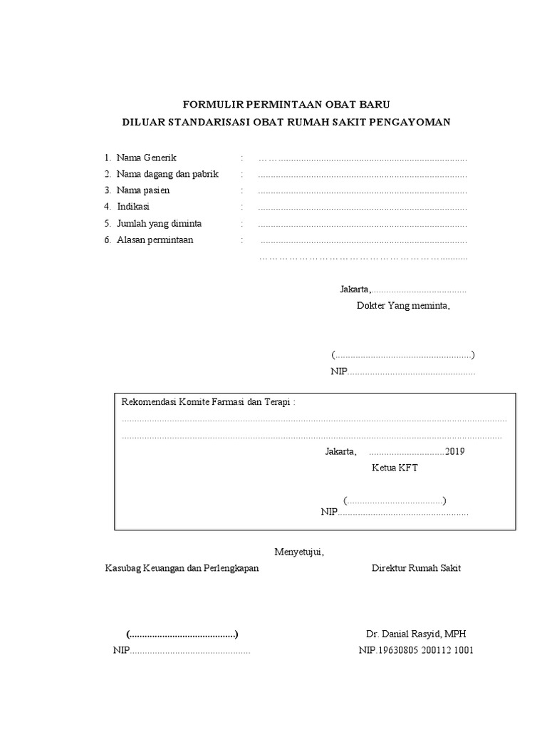 Form Permintaan Obat Baru RS Pengayoman | PDF