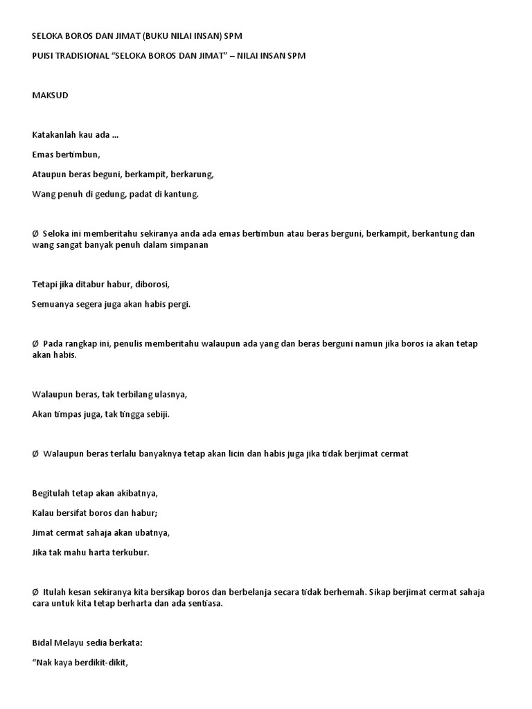 Nota Seloka Boros Dan Jimat | PDF