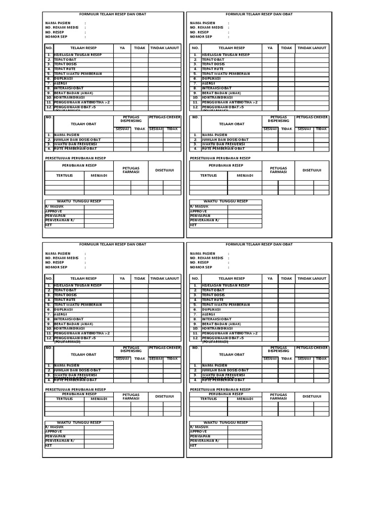 Formulir Telaah Resep Obat Pasien | PDF | Kesehatan Holistik