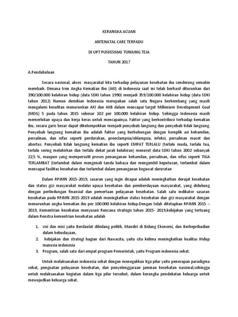 Kerangka Acuan Kegiatan Anc Terpadu Di Posyandu | PDF