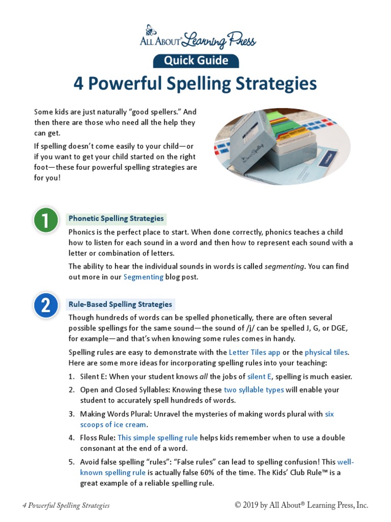 4 Powerful Spelling Strategies: Quick Guide | PDF | Word | Phonics