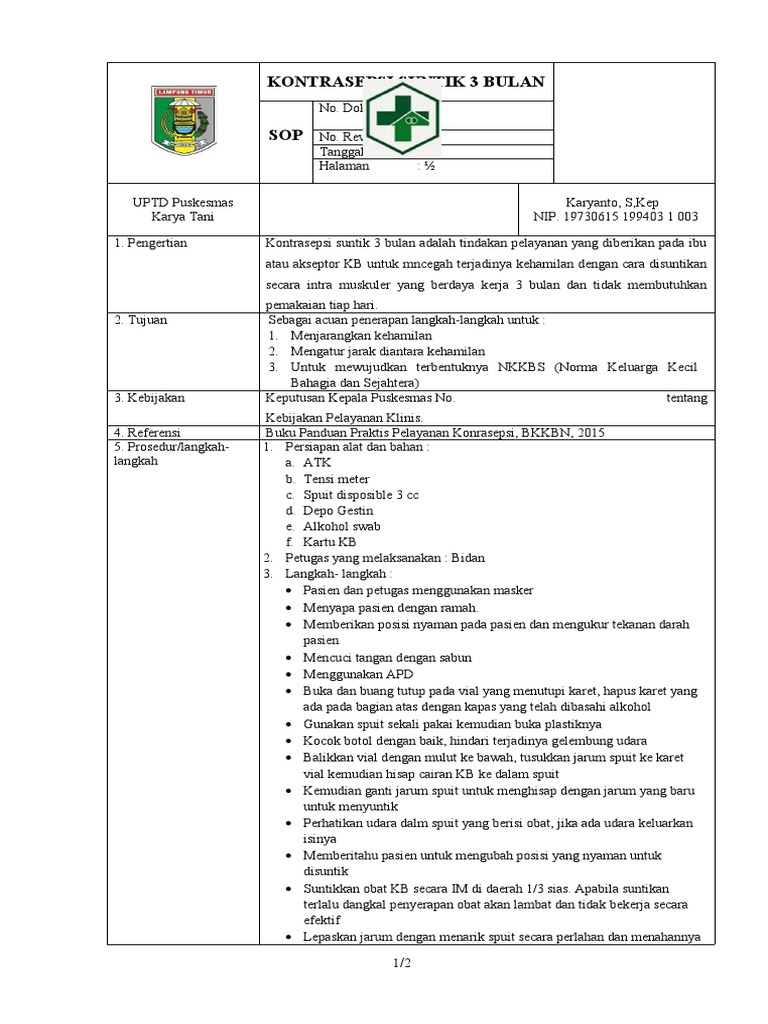 Sop SUNTIK 3 Bulan | PDF | Kesehatan Holistik