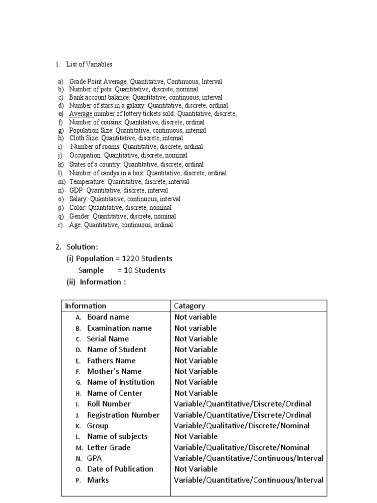 Classification of Variables and Representation of Data through Graphs ...