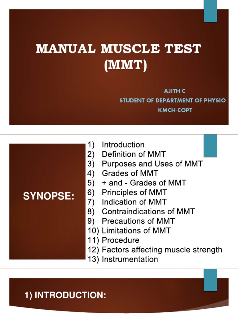 Manual Muscle Test (MMT) : Ajith C Student of Department of Physio Kmch ...