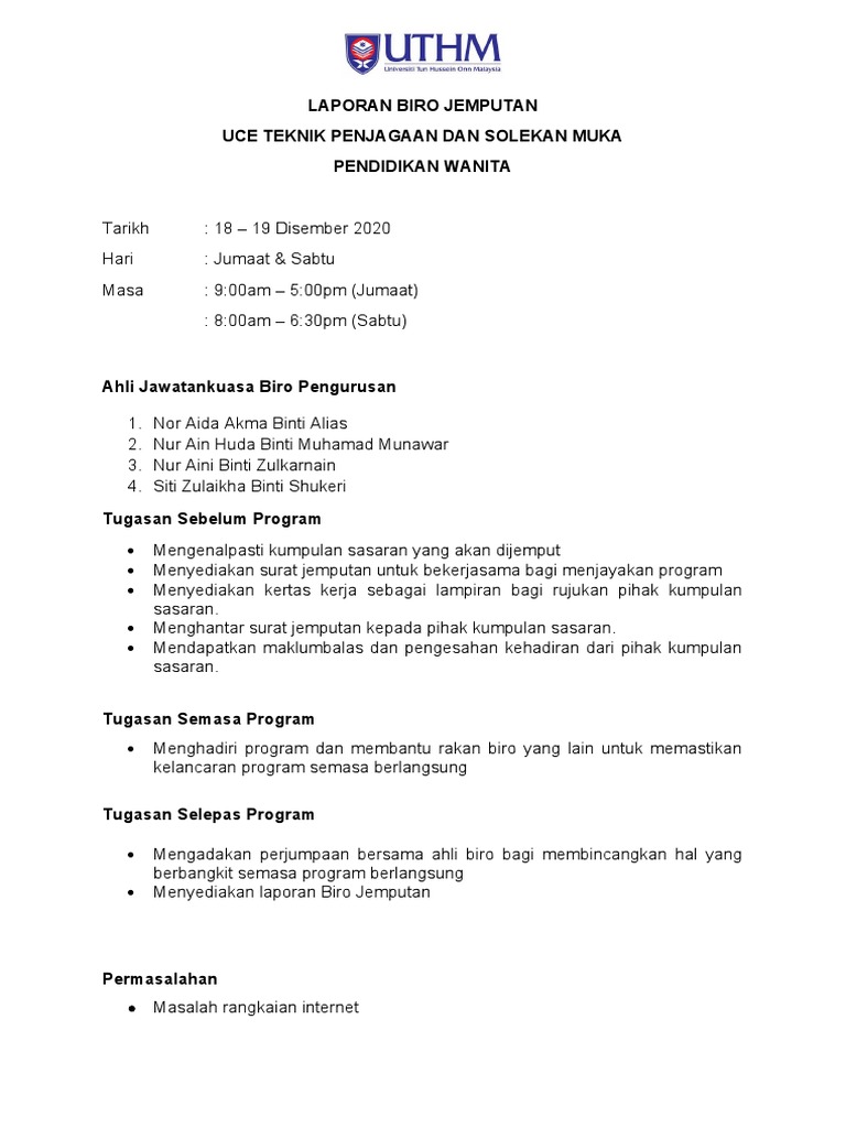 Laporan Keseluruhan Program Biro Jemputan | PDF