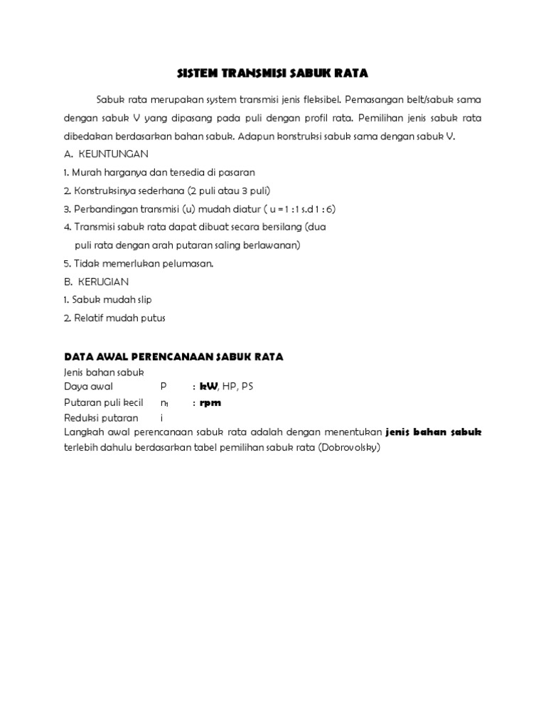 Sistem Transmisi Sabuk Rata | PDF