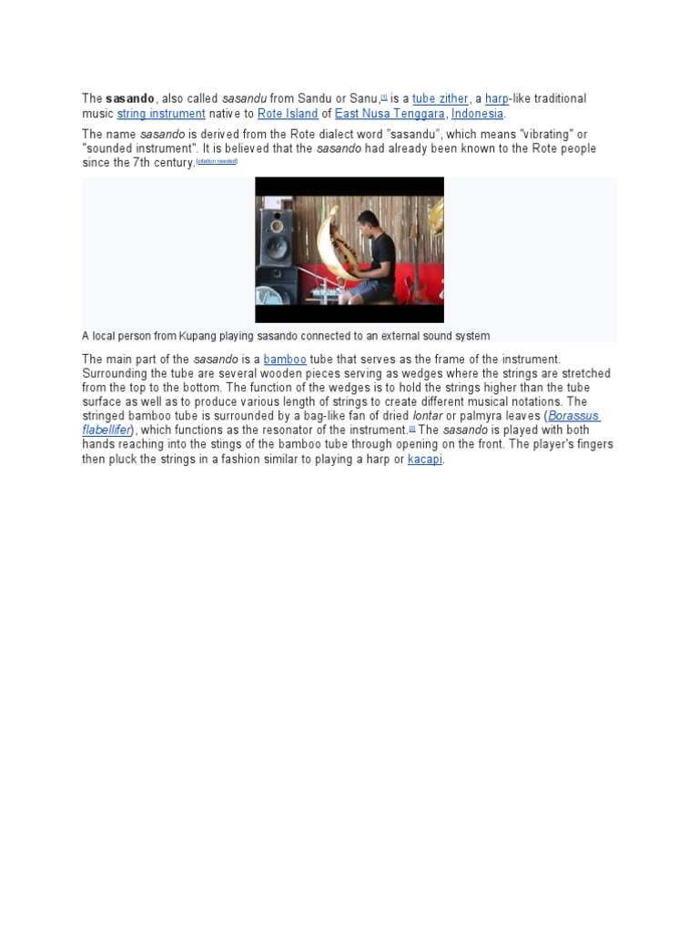 Tube Zither Harp String Instrument Rote Island East Nusa Tenggara ...